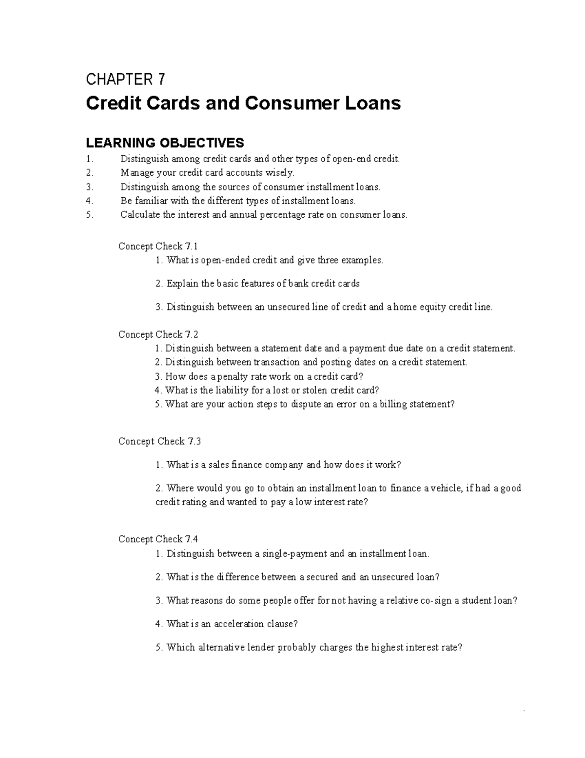 Chapter 7: Credit Cards & Consumer Loans - Learning Objectives ...