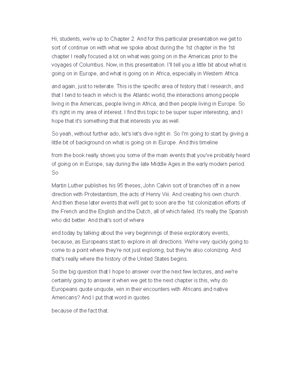 History Chapter 2: The Columbian Exchange & European Colonization ...