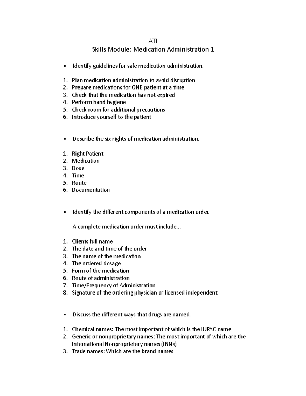 Med Admin 1 ATI Notes - ATI Skills Module: Medication Administration 1 ...