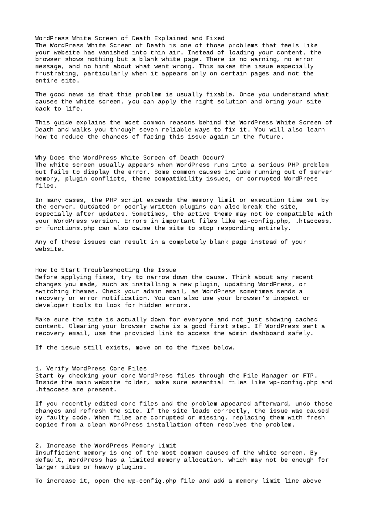 WordPress Troubleshooting: Fixing the White Screen of Death - Studocu