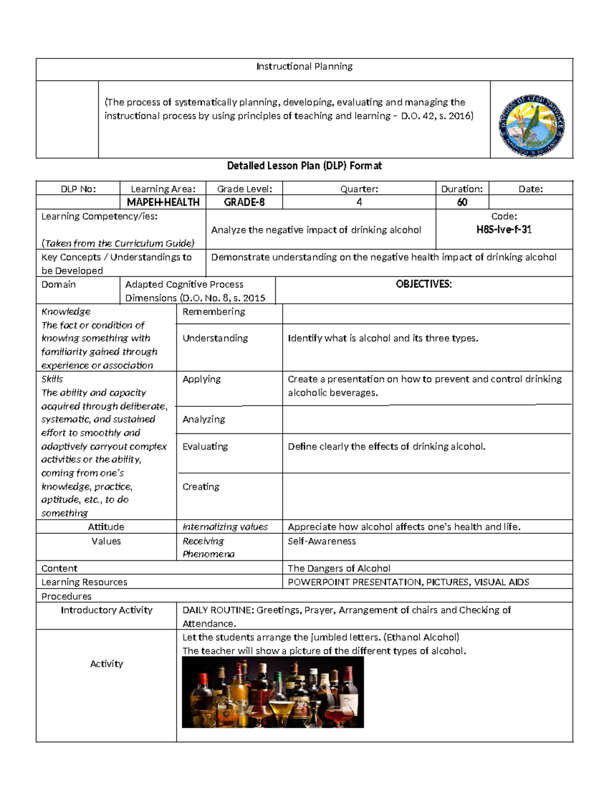 Dangers of Alcohol: Teaching Strategies and Lesson Plan (DLP-8) - Studocu