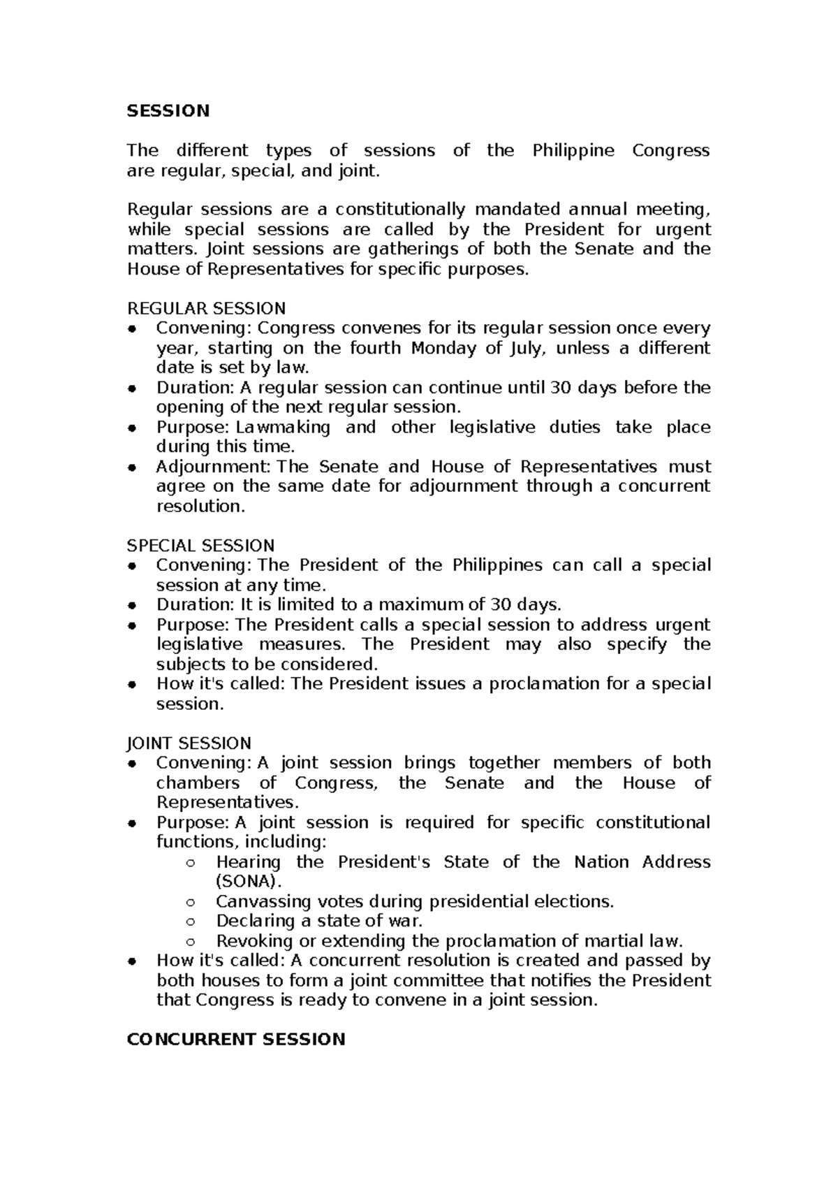 Philippine Congress Sessions Overview: Regular, Special, and Joint ...