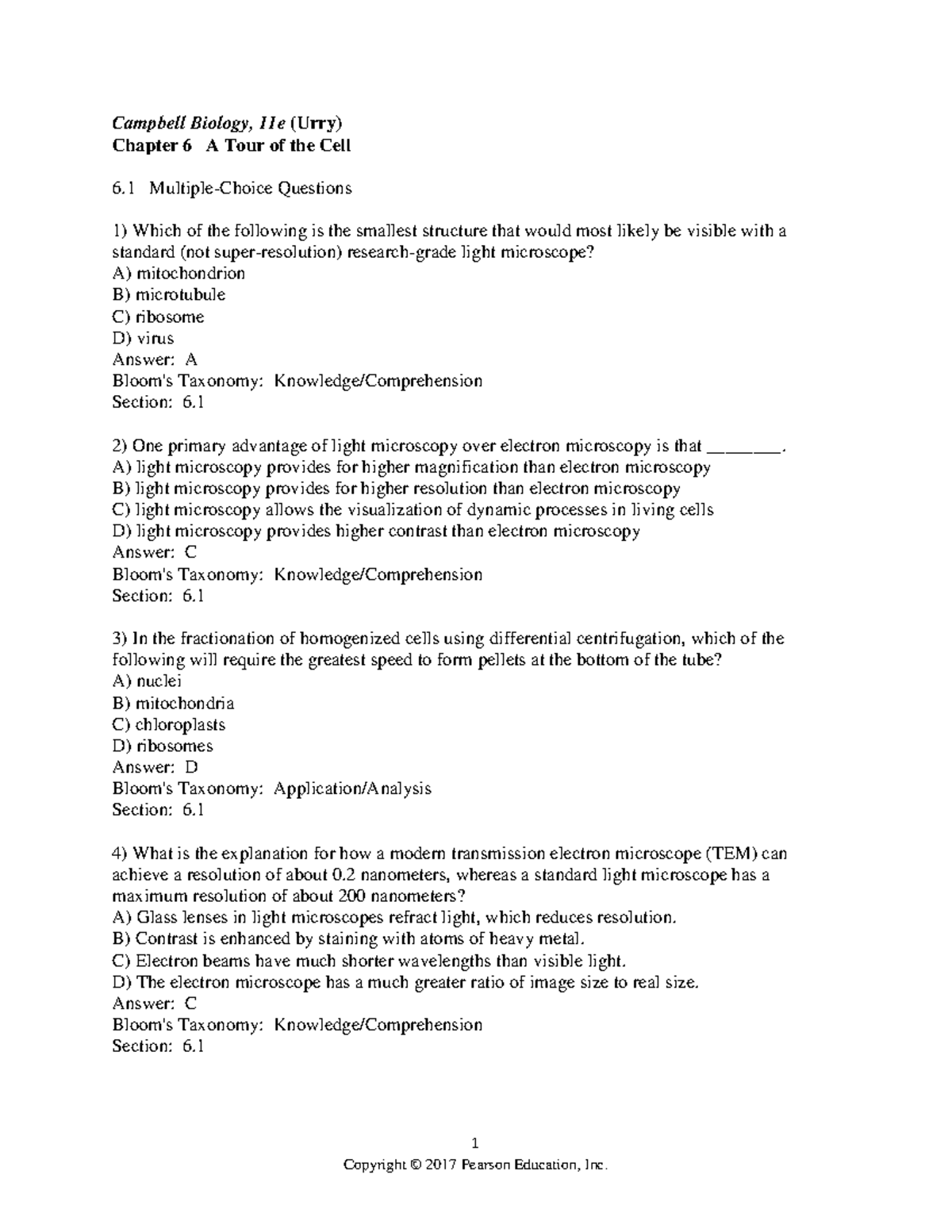 Chapter 6 - Cell Structure and Function Practice Questions - Studocu