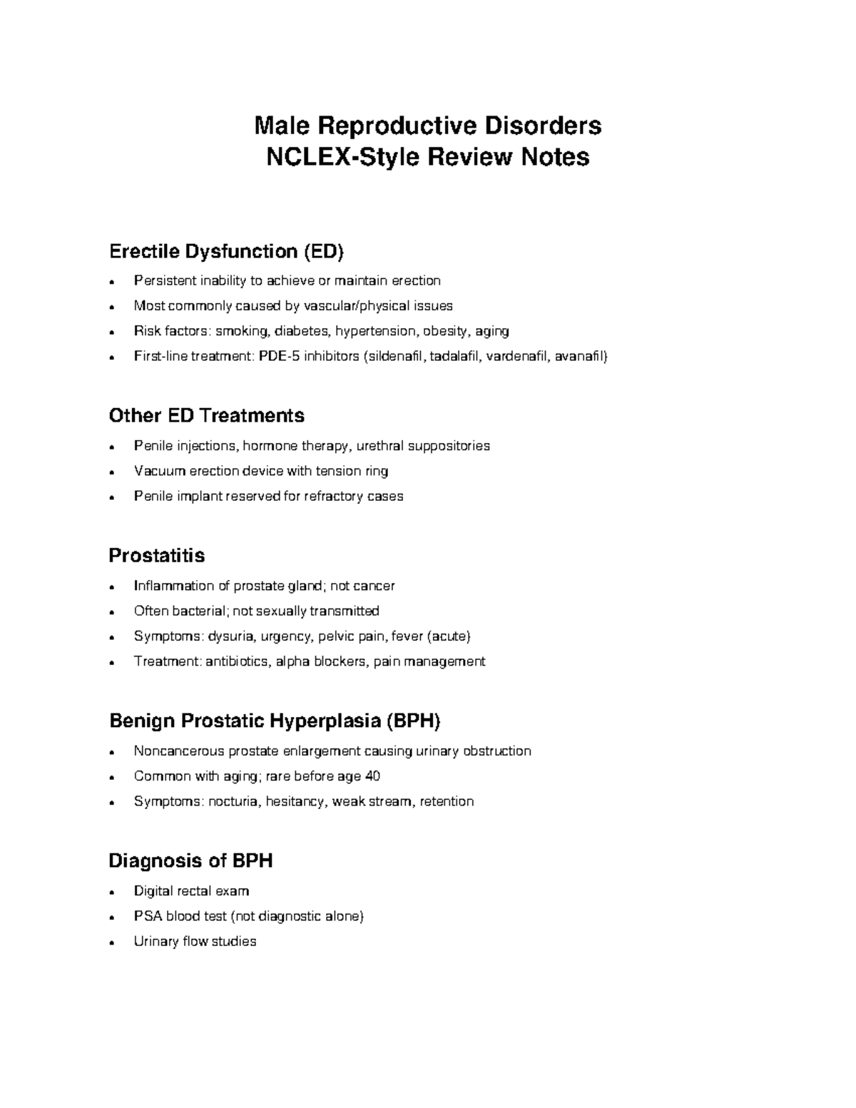 Male Reproductive Disorders NCLEX Review Notes - Studocu