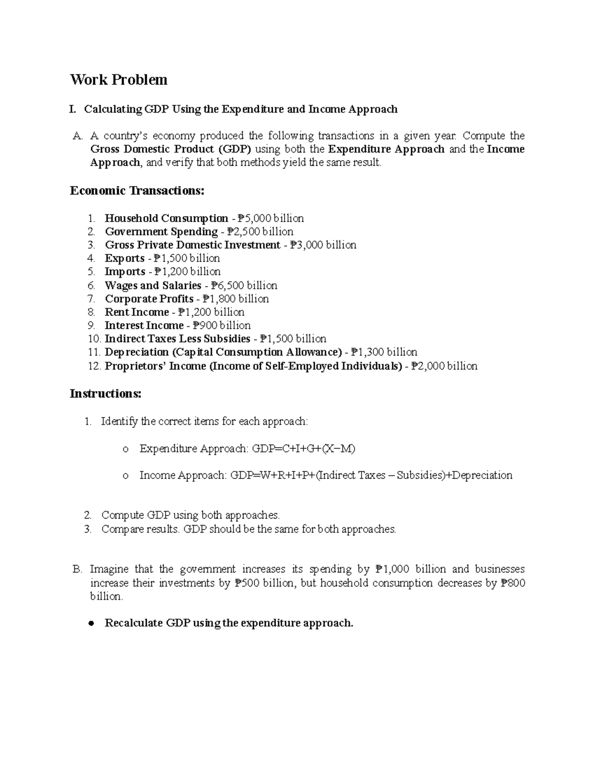 GDP Calculation Problem Set - Economic Transactions Analysis - Studocu