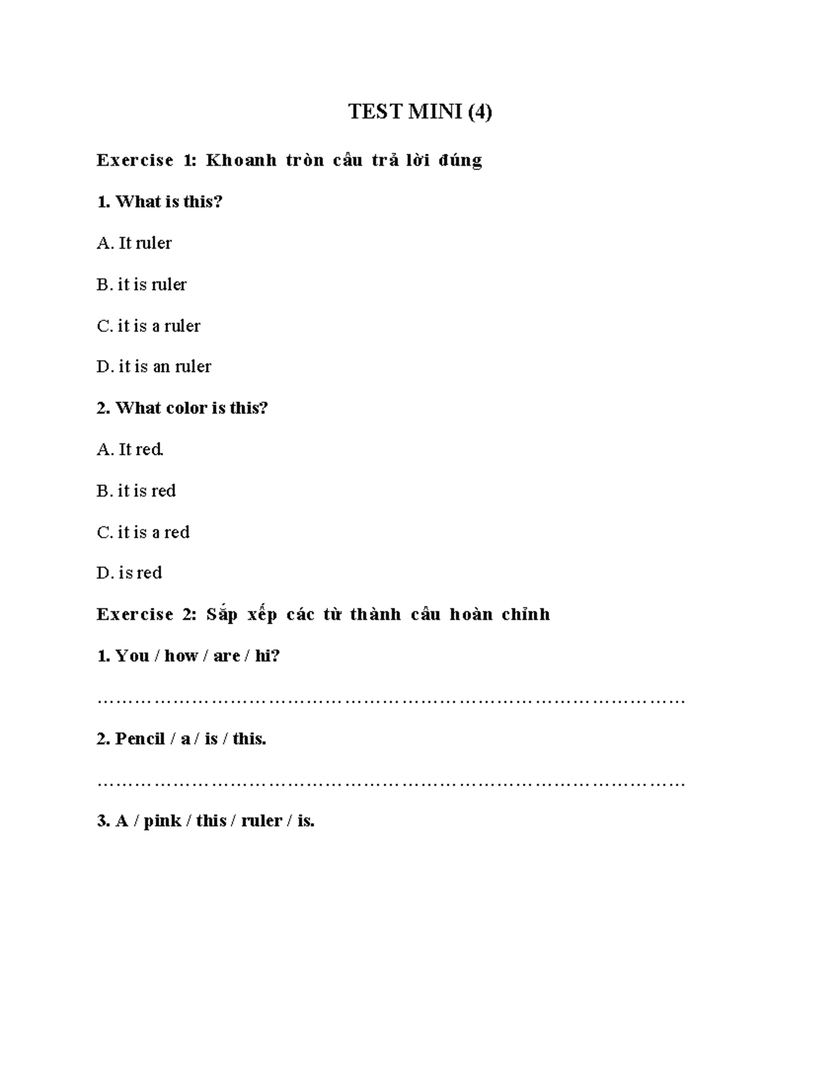 TEST MINI (4) Exercise Guide for English Language Practice - Studocu