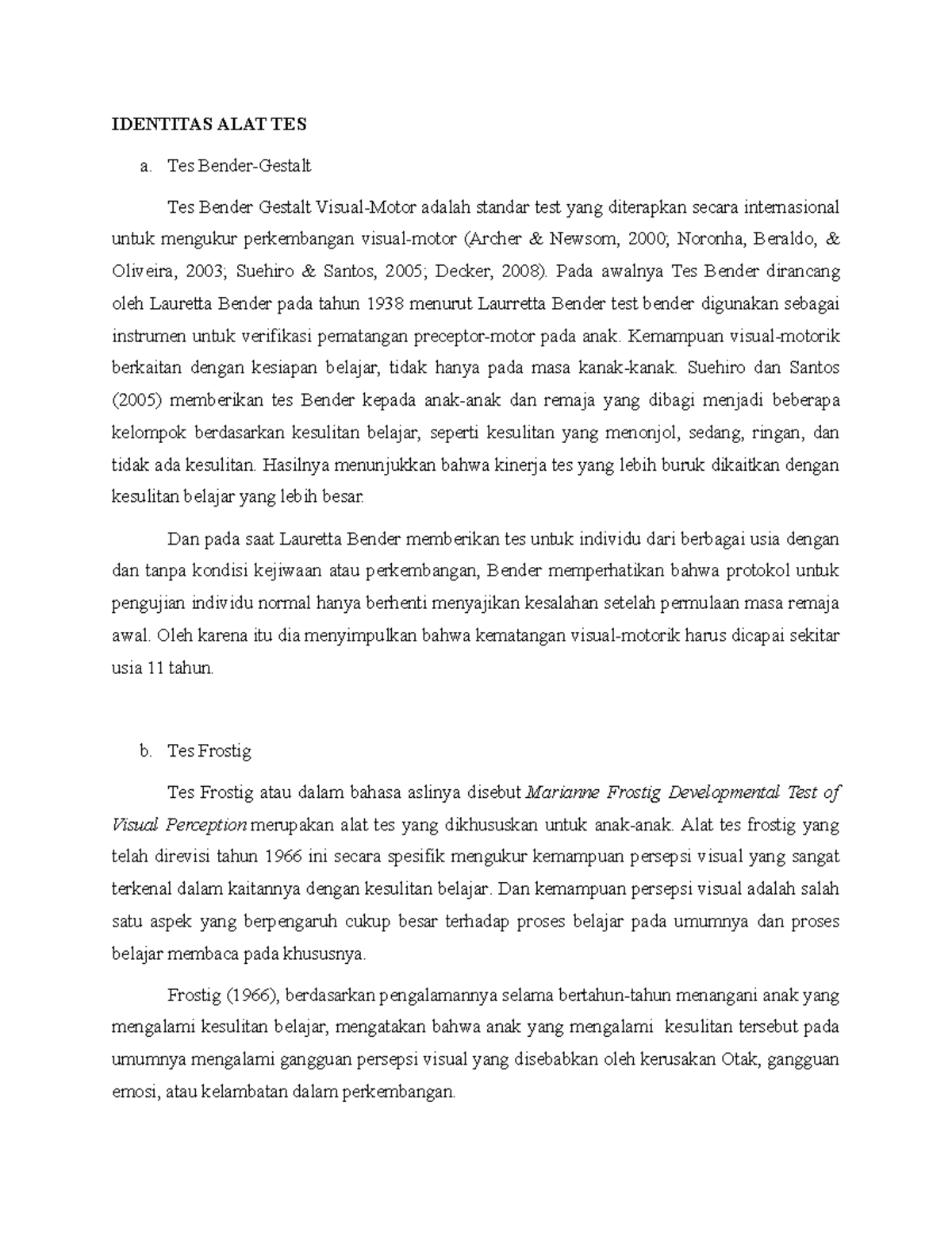 TES Neurology: Bender Gestalt & Frostig Visual-Motor Assessments - Studocu