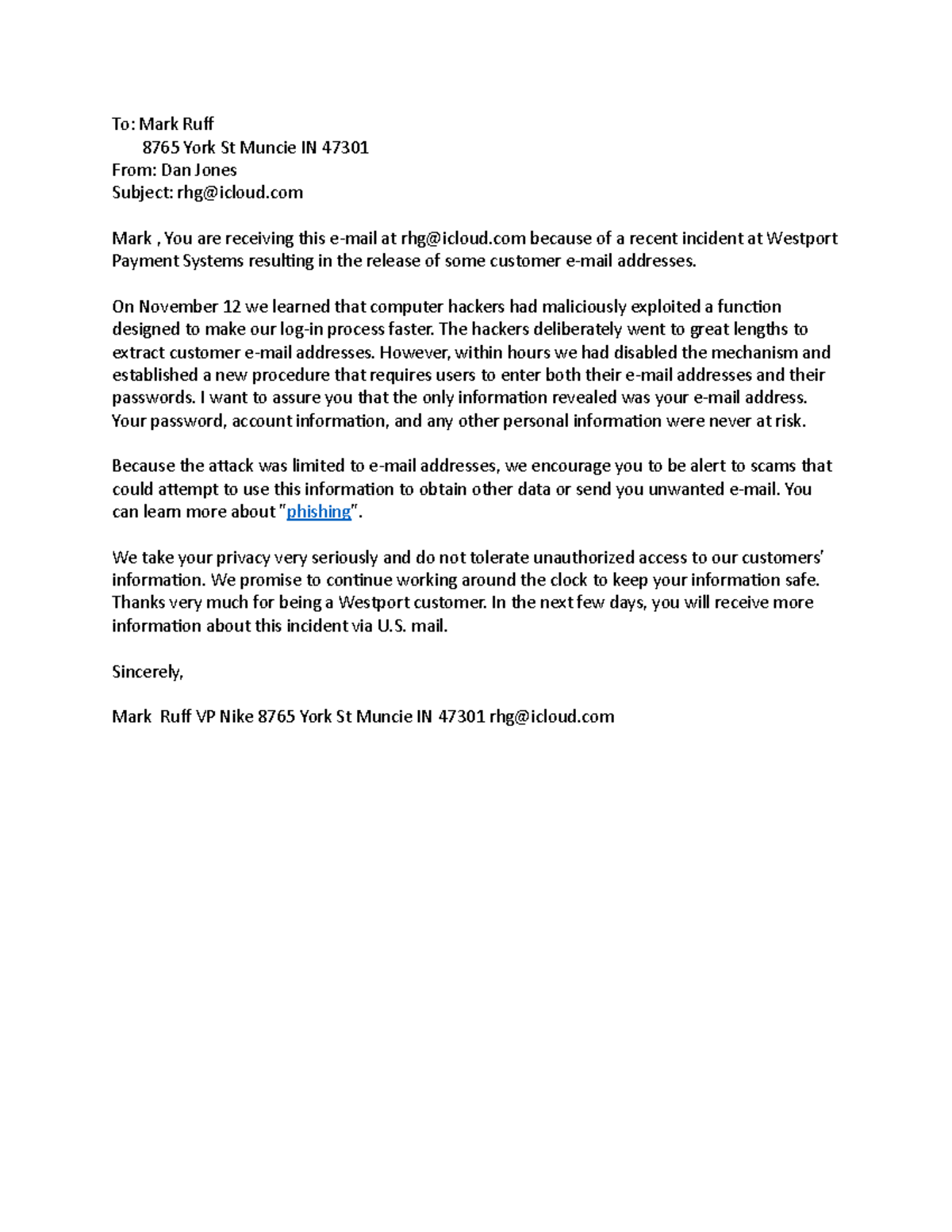 Completed Mail Merge 2 - To: Mark Ruf 8765 York St Muncie IN 47301 From ...