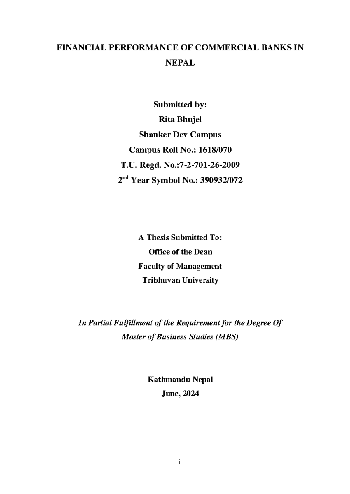 Financial Performance Analysis of Commercial Banks in Nepal (MBS Thesis ...