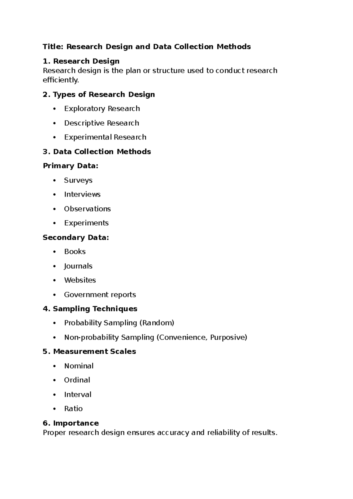 Research methodology notes 2 - Title: Research Design and Data ...