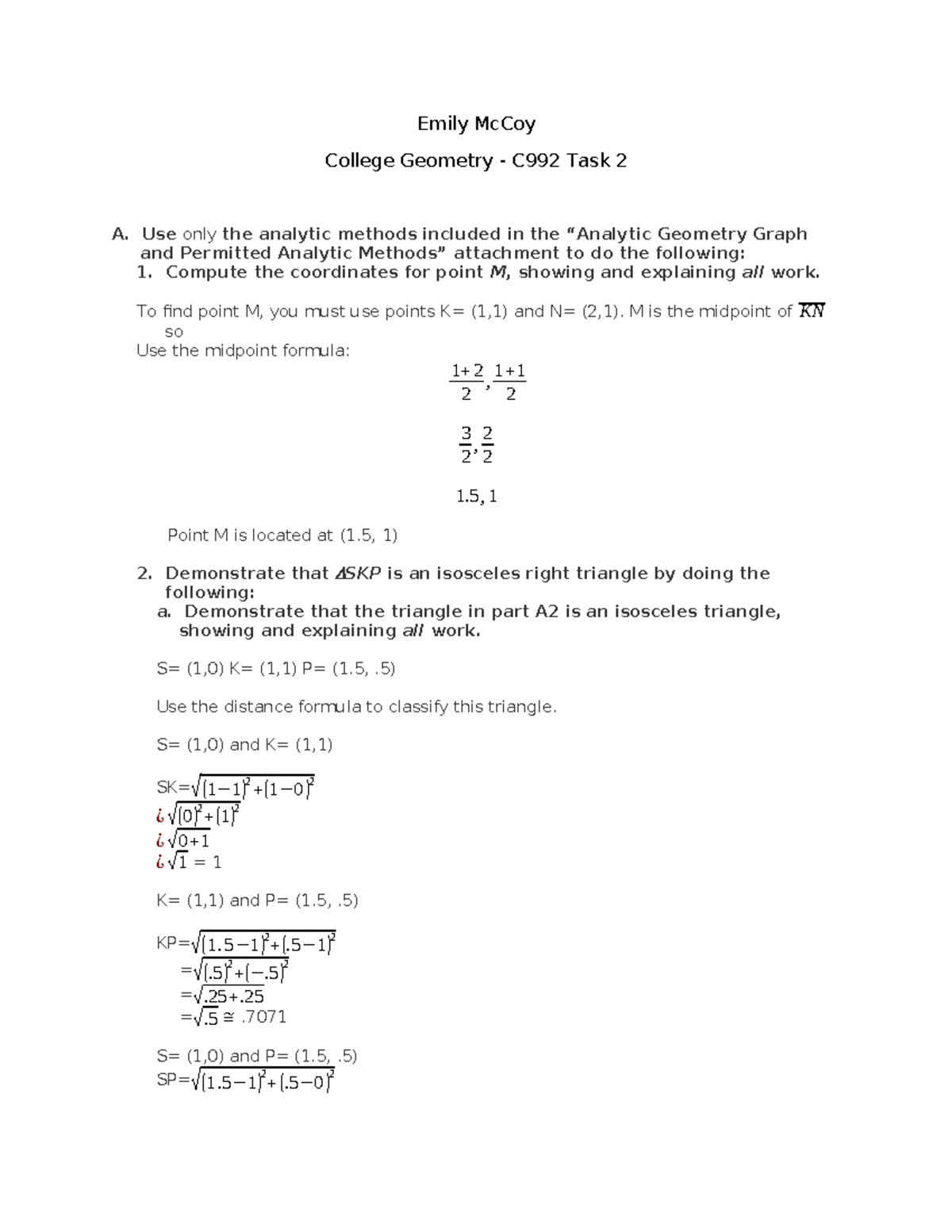 Geometry Task 2 - Analytic Geometry Concepts and Methods C992 - Studocu