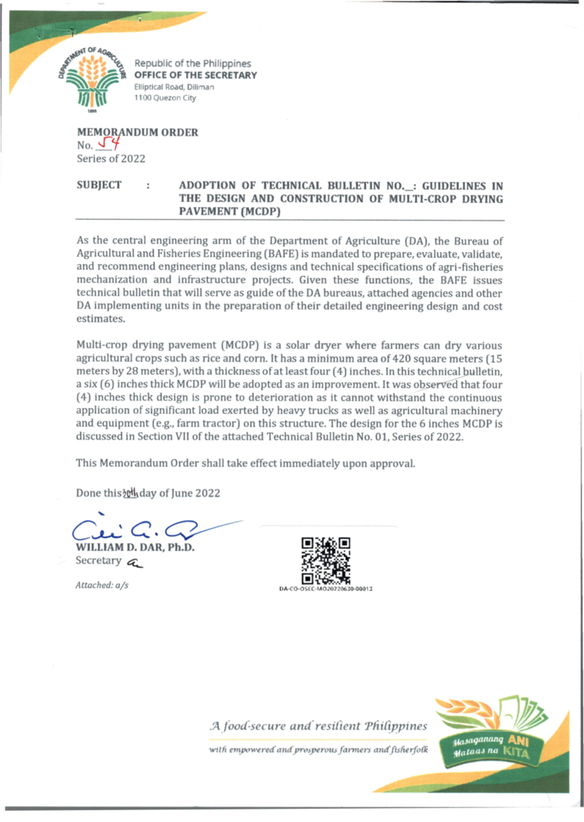 Mo54 S2022 - Technical Bulletin on Multi-Crop Drying Pavement (MCDP ...