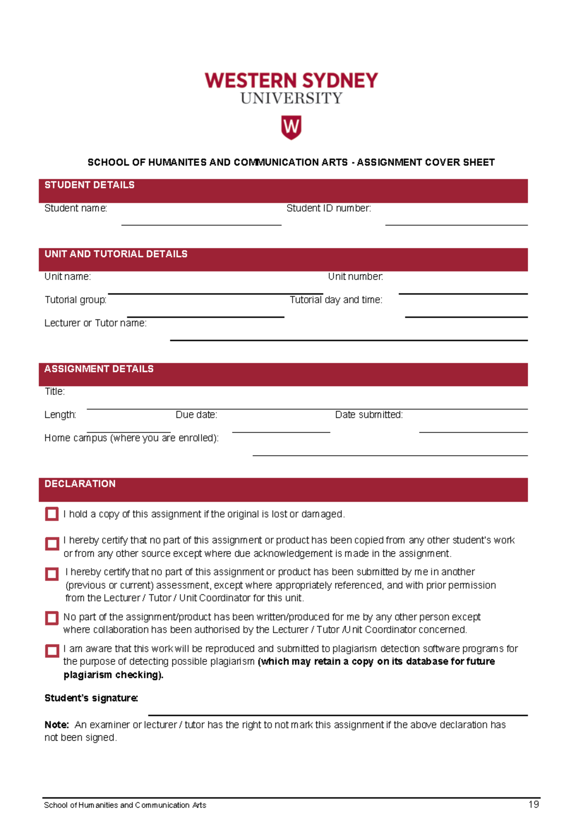 Cover Sheet-15 - School of Humanities and Communication Arts 19 SCHOOL ...