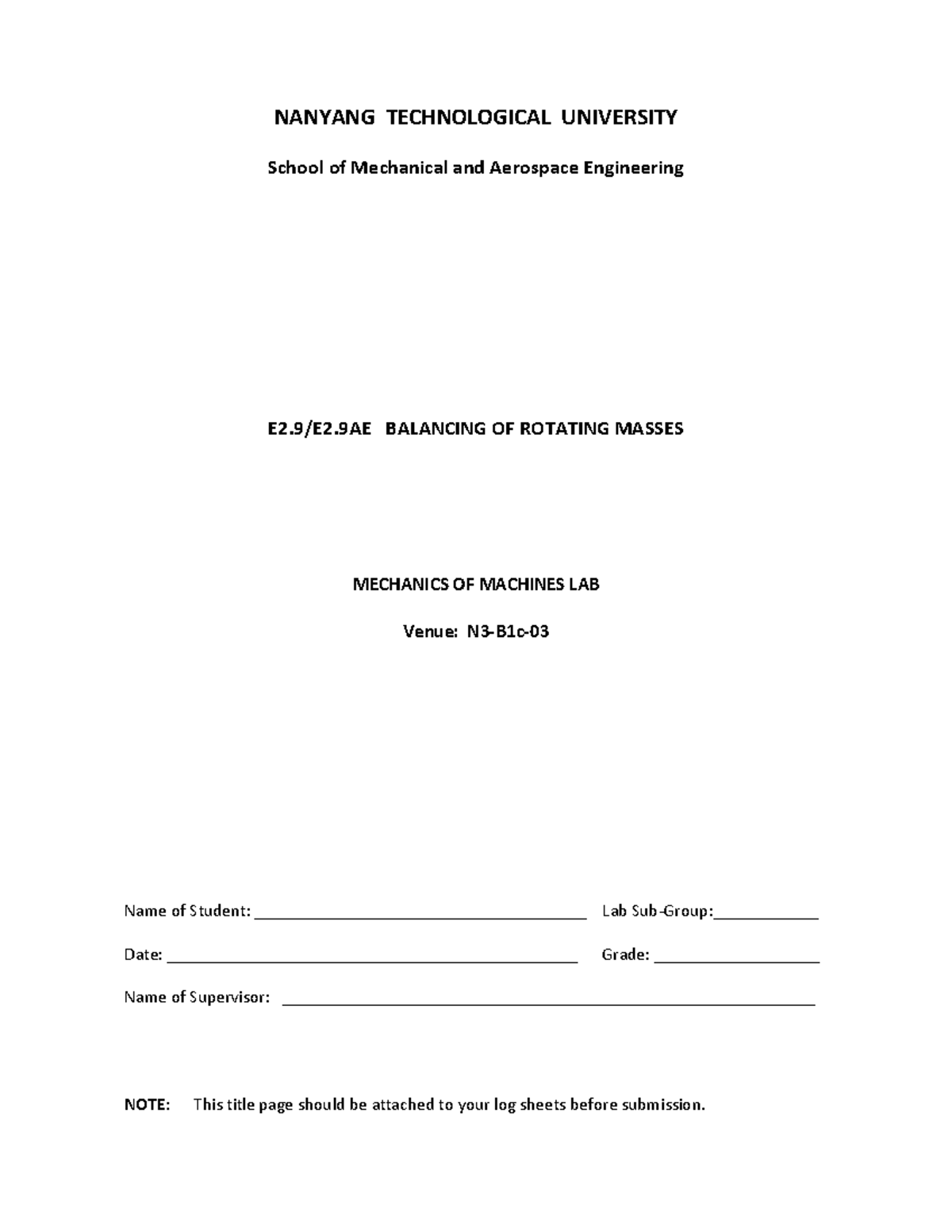 E2.9 Lab Report: Balancing of Rotating Masses in Mechanics of Machines ...