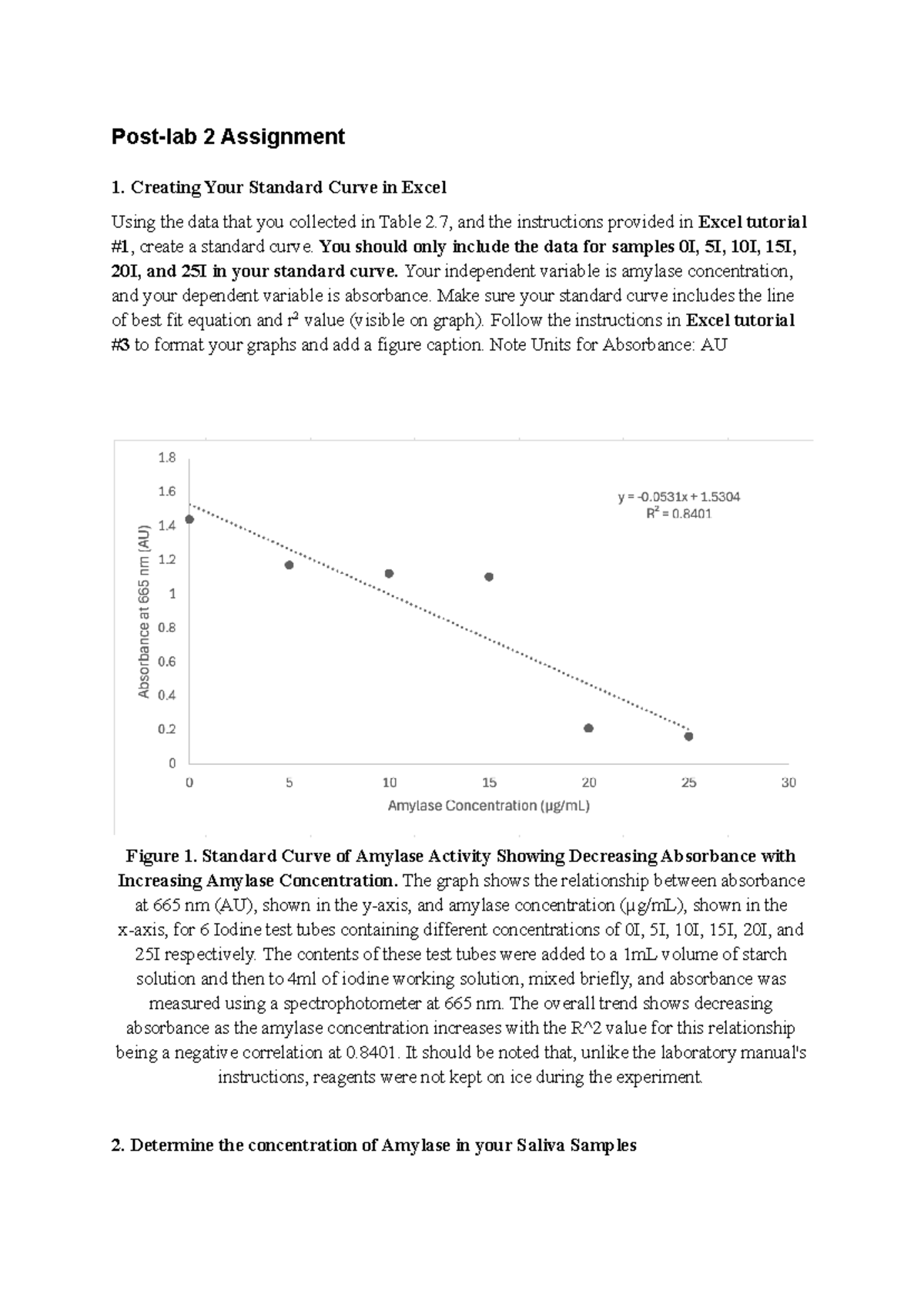 Post-lab 2: Creating a Standard Curve for Amylase Concentration in ...
