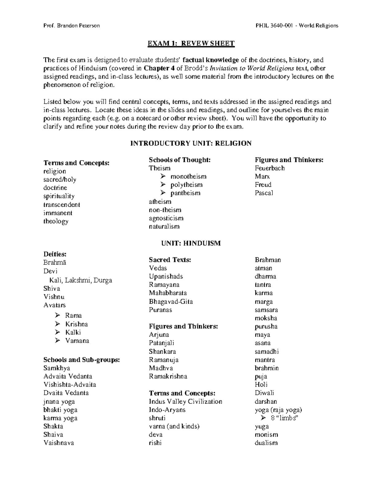 PHIL World Religions Midterm Exam 1: Review Sheet & Key Concepts - Studocu