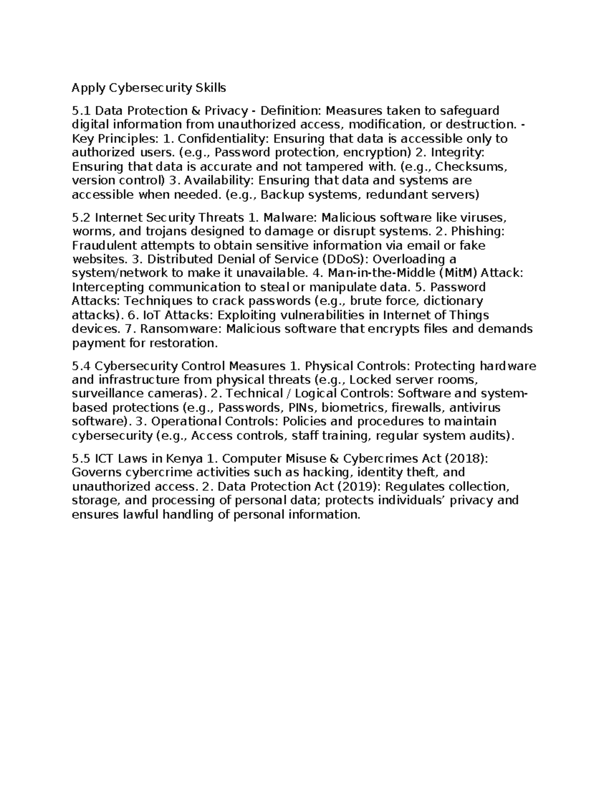 Cybersecurity Skills Notes: Data Protection & Internet Security Threats ...