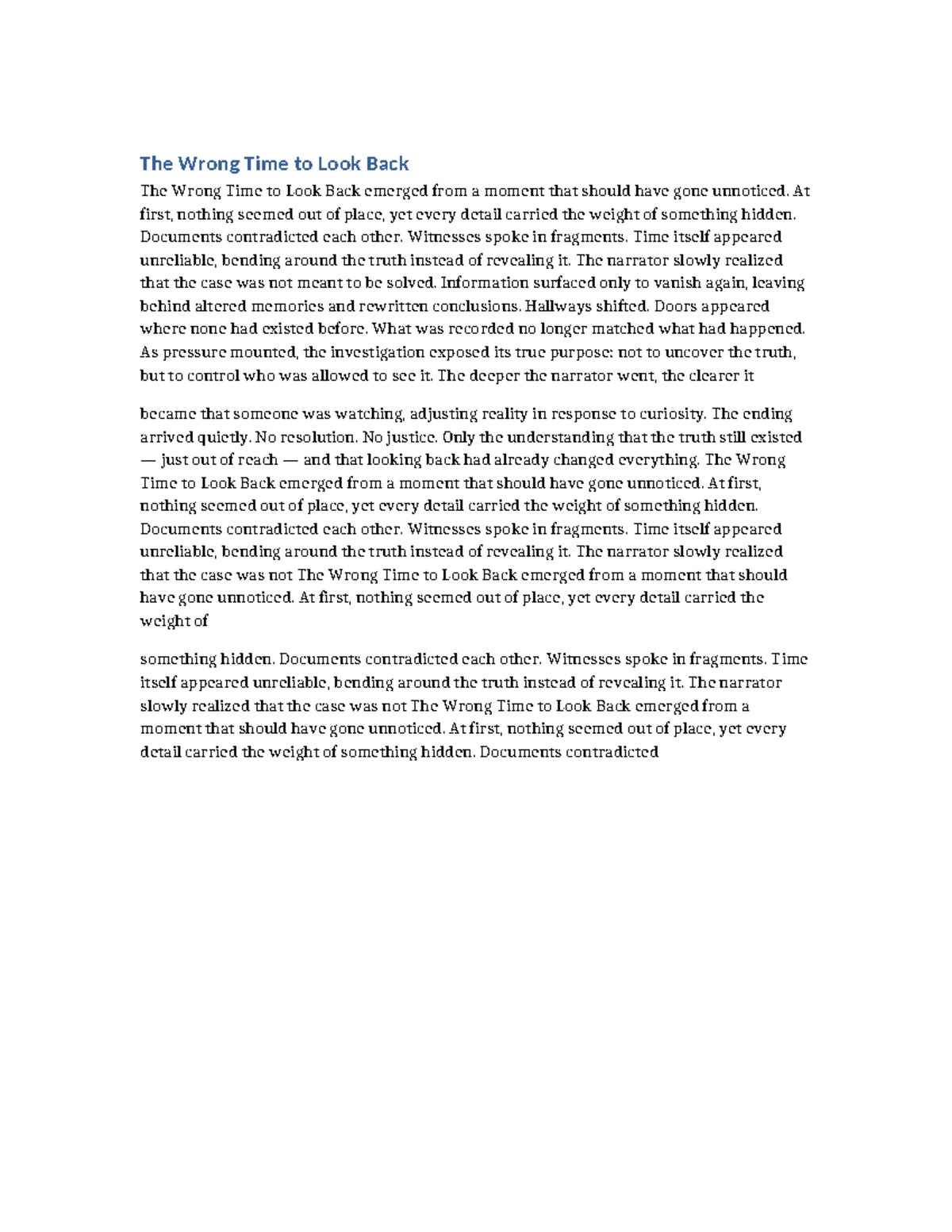 72 The Wrong Time to Look Back: A Study of Perception and Truth - Studocu