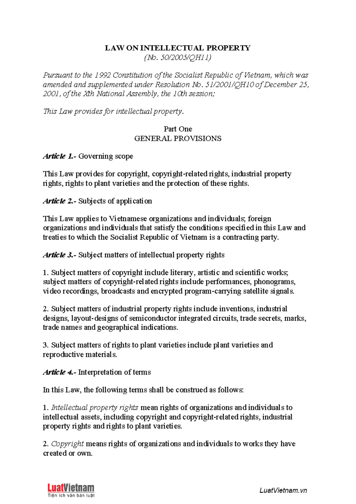 LAW ON INTELLECTUAL PROPERTY (2005) - Overview and Key Provisions - Studocu