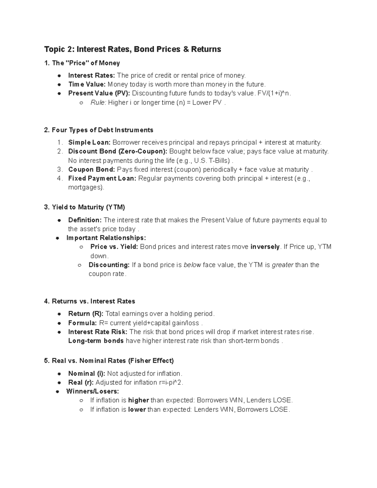 Topic 2: Interest Rates and Bond Prices - Key Concepts and Returns ...