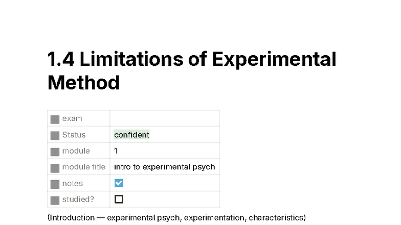 1.4 Limitations of the Experimental Method in Psychology Exam Notes ...