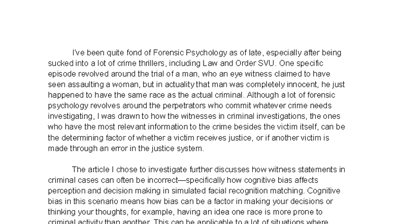Forensic Psychology Insights: Cognitive Bias in Eyewitness Testimony ...