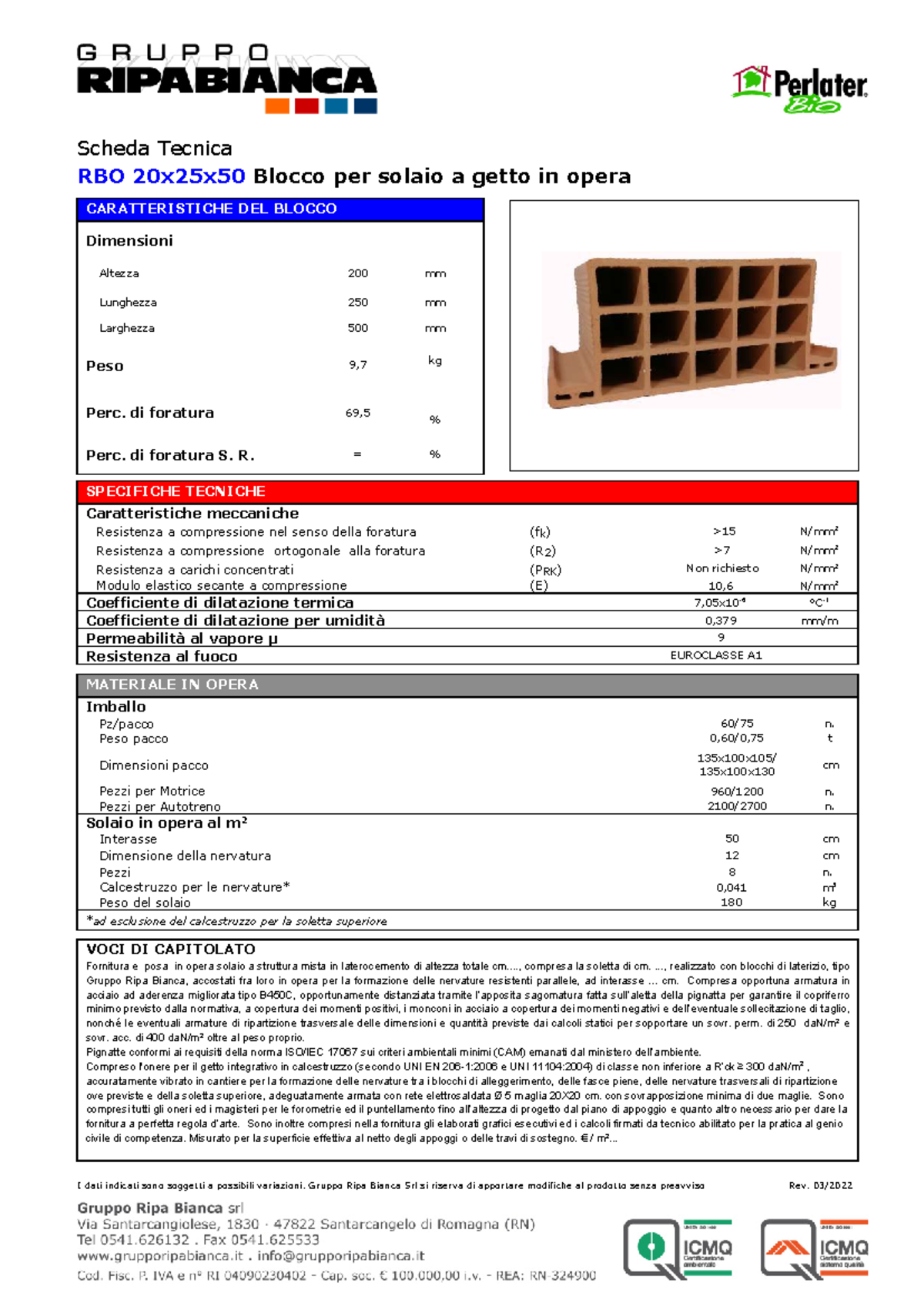 Scheda Tecnica RBO 20x25x50: Caratteristiche e Specifiche del Blocco ...