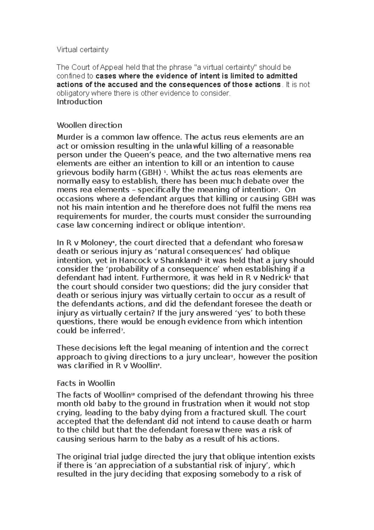 Legal Interpretation of "Virtual Certainty" in Murder Cases - Studocu