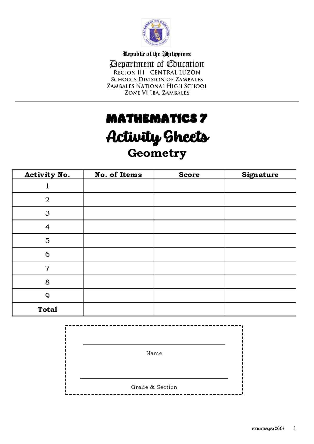 MATHEMATICS 7 Geometry Activity Sheets – Engaging Exercises - Studocu