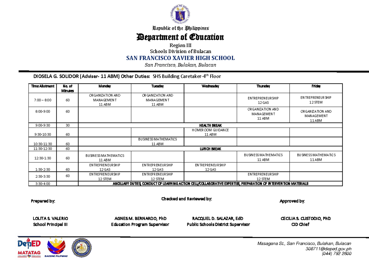 Revised Schedule for SHS ITP 1st Sem SY 2025-2026 at SFXHS - Studocu