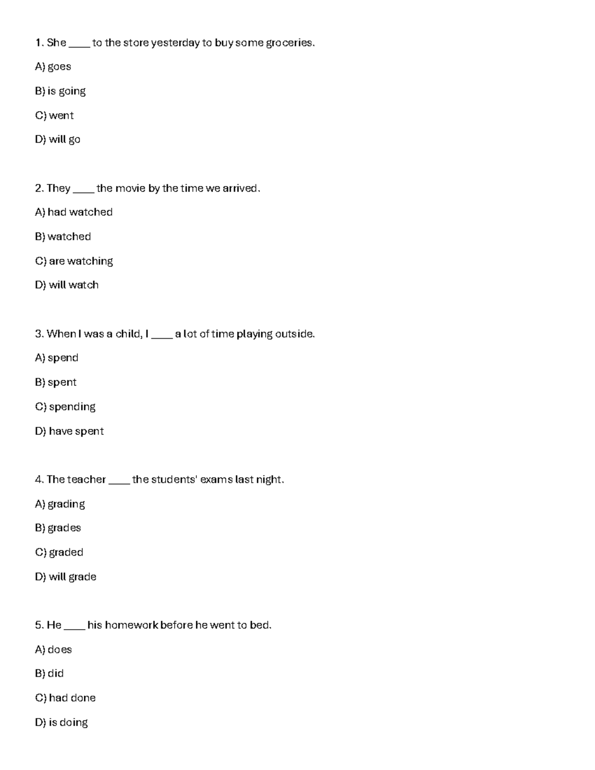 60 Tenses Review - Practice Questions and Answers - Studocu