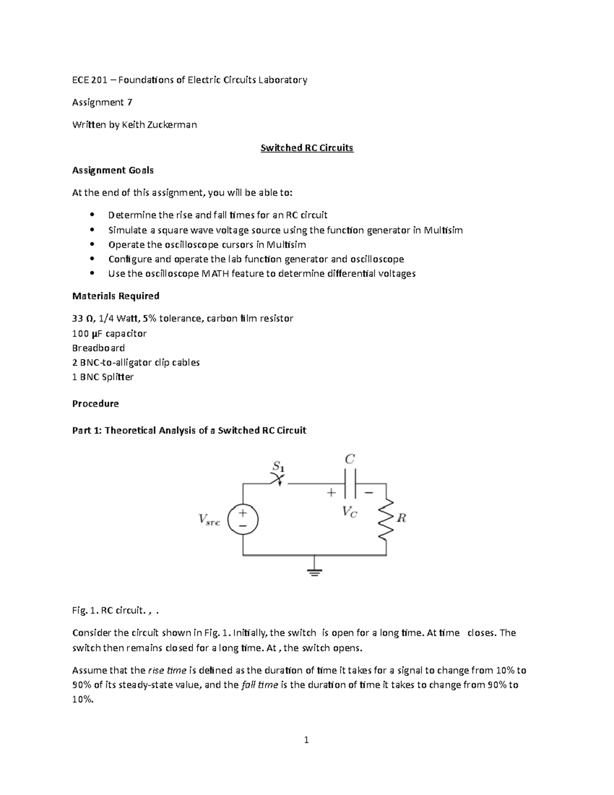 ECE-201 - Electric Circuits CourseWork LAB Assignment Material - ECE 201 – Foundations of ...