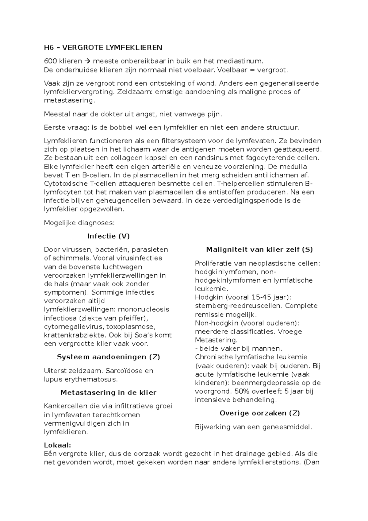 H6 - Vergrote Lymfeklieren: Diagnoses en Oorzaken in Detail - Studeersnel