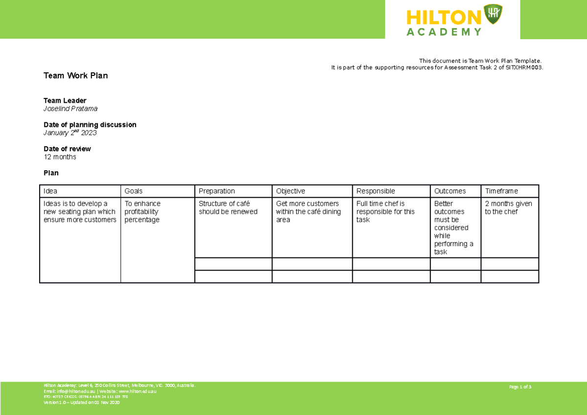 Draft Team Work Plan - team work plan - This document is Team Work Plan ...