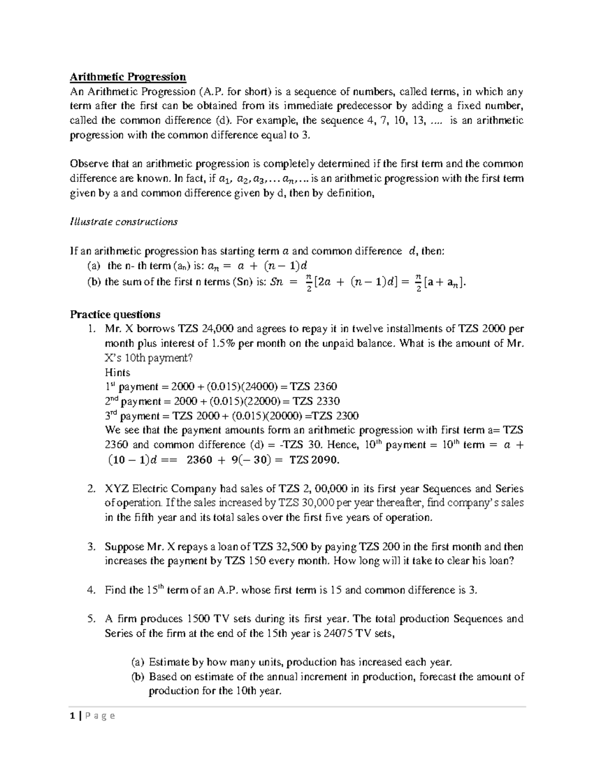 AP and GP notes - Help to know how to Ap and Gp - Arithmetic ...