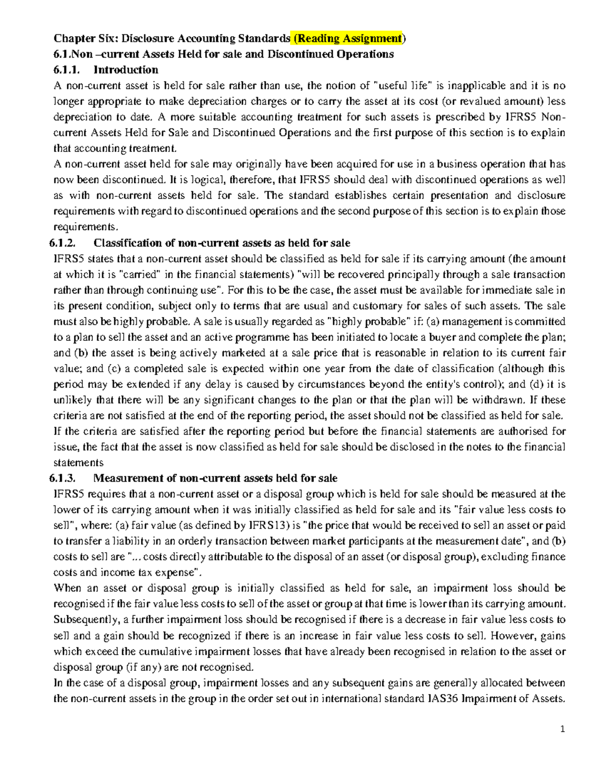 Chapter 6: Disclosure Accounting Standards - IFRS 5 & 6 Overview - Studocu