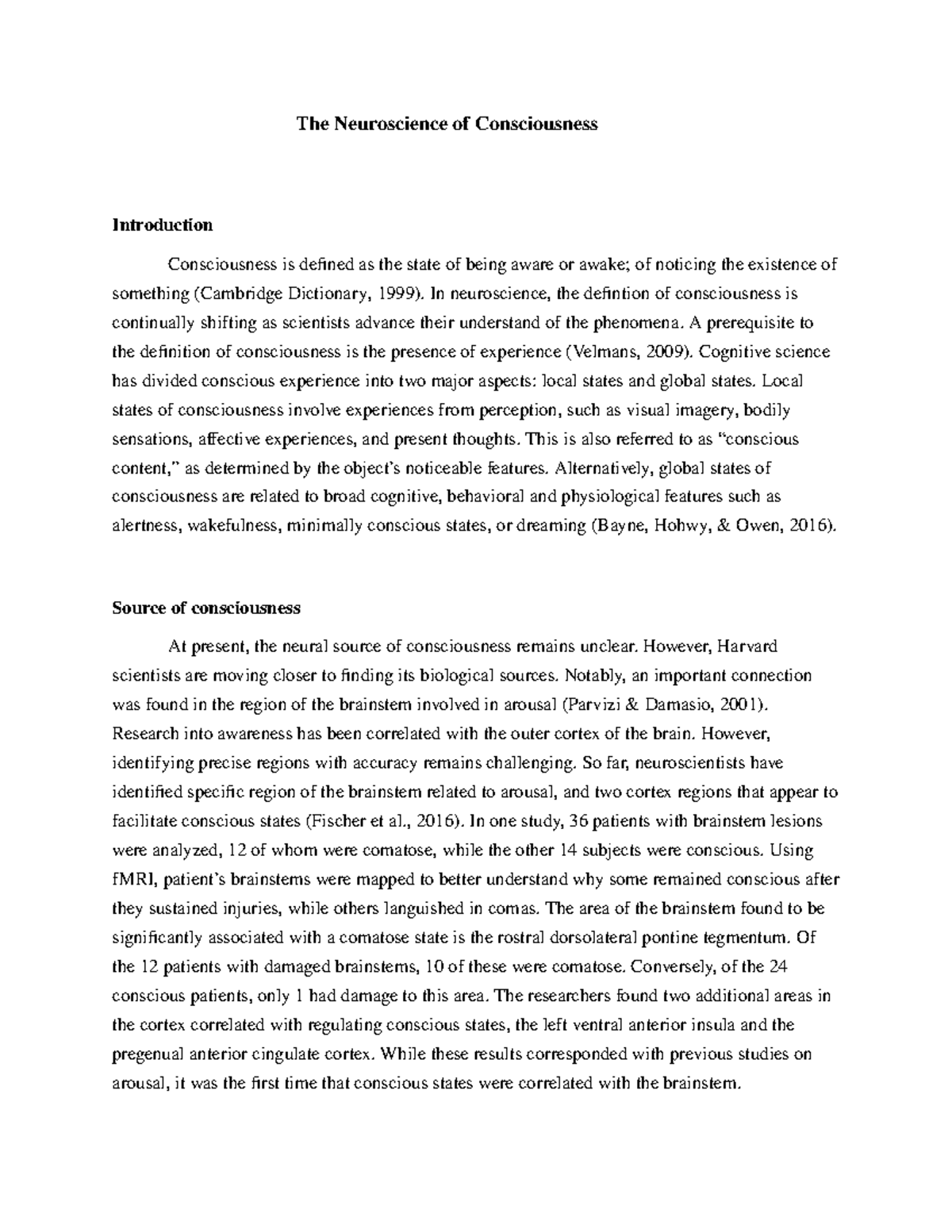 Term-paper-example-Neuro consciousness - The Neuroscience of ...