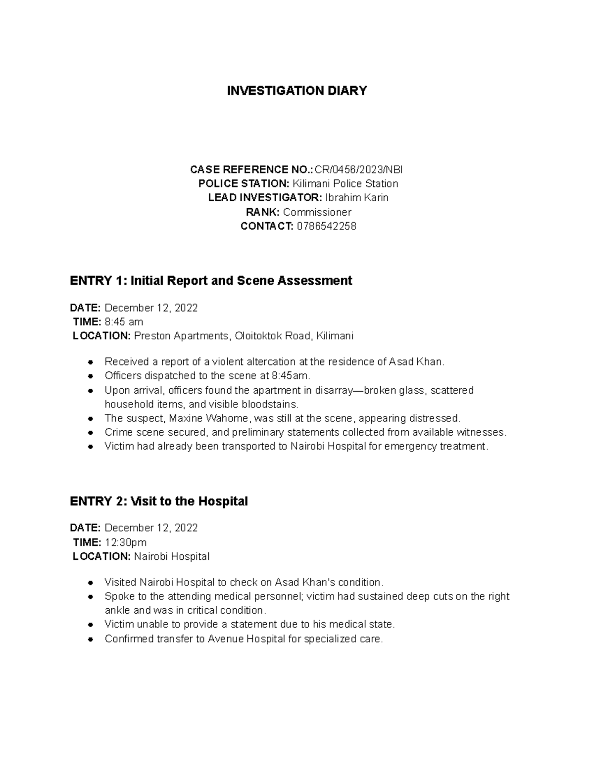 Kilimani Investigation Diary: Case CR/0456/2023 Analysis and Updates ...