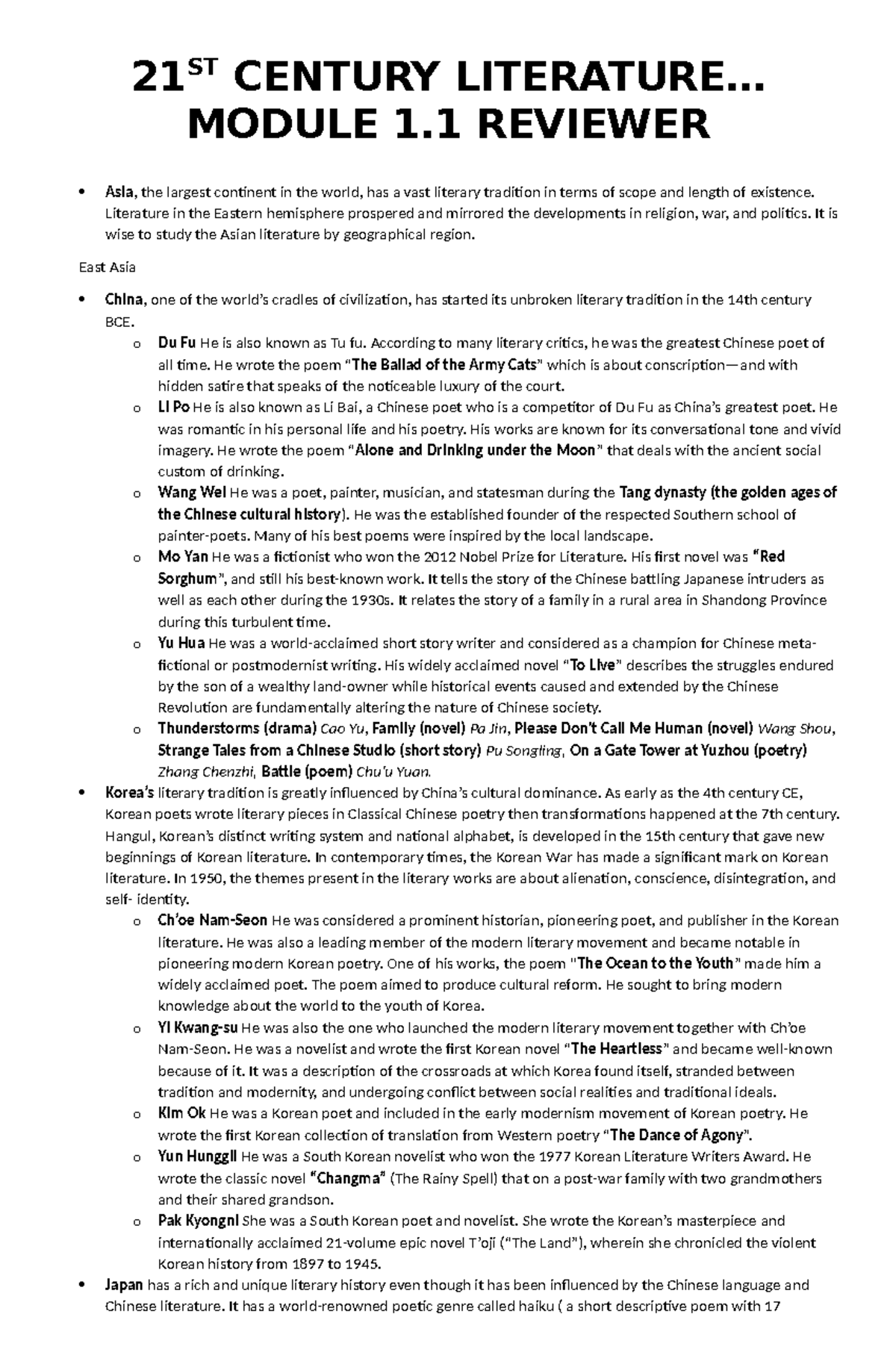 21st Century Literature Module 1 Reviewer: Key Literary Figures and ...