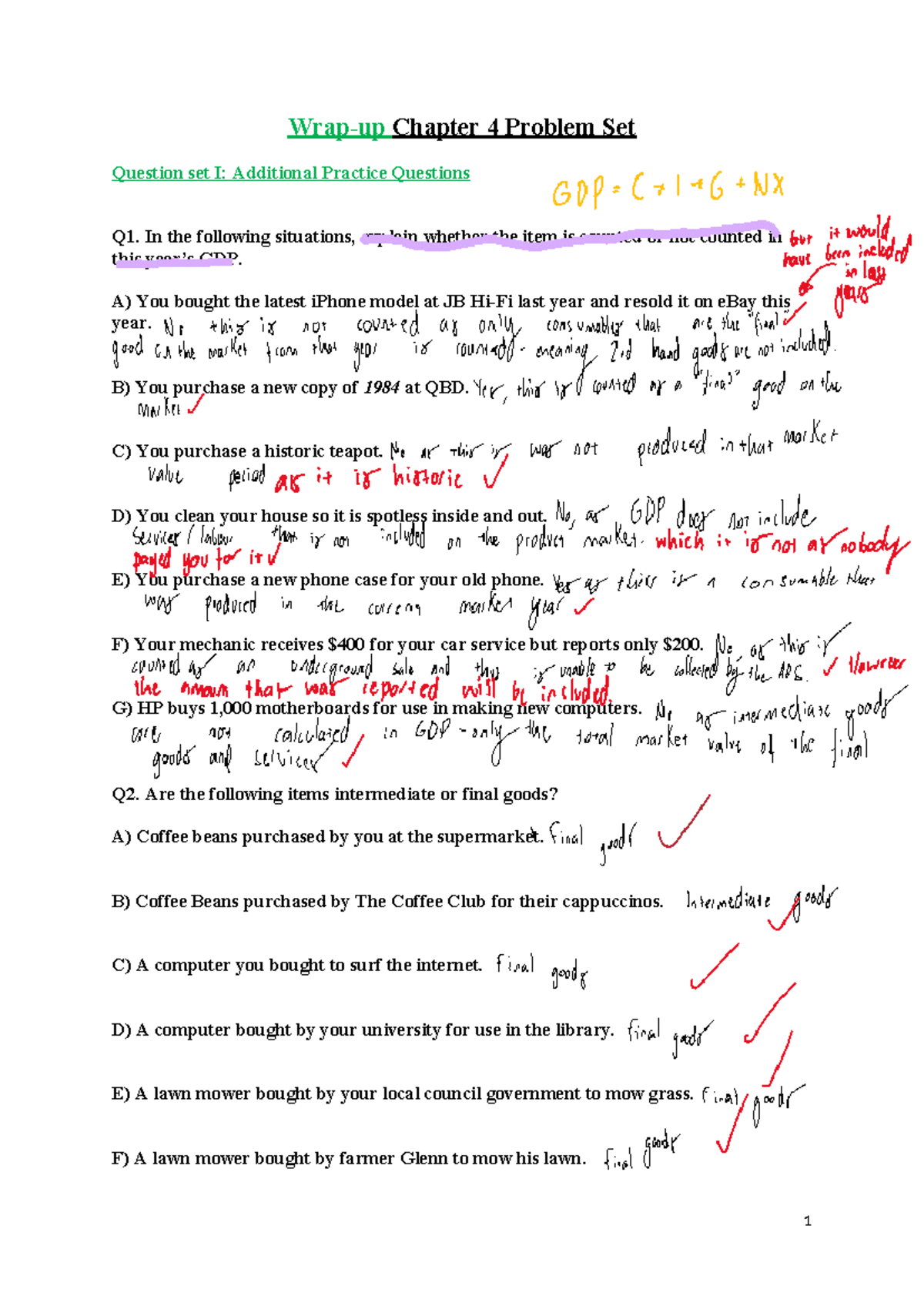 Problem Set - Topic 2: Chapter 4 GDP Analysis and Practice Questions ...
