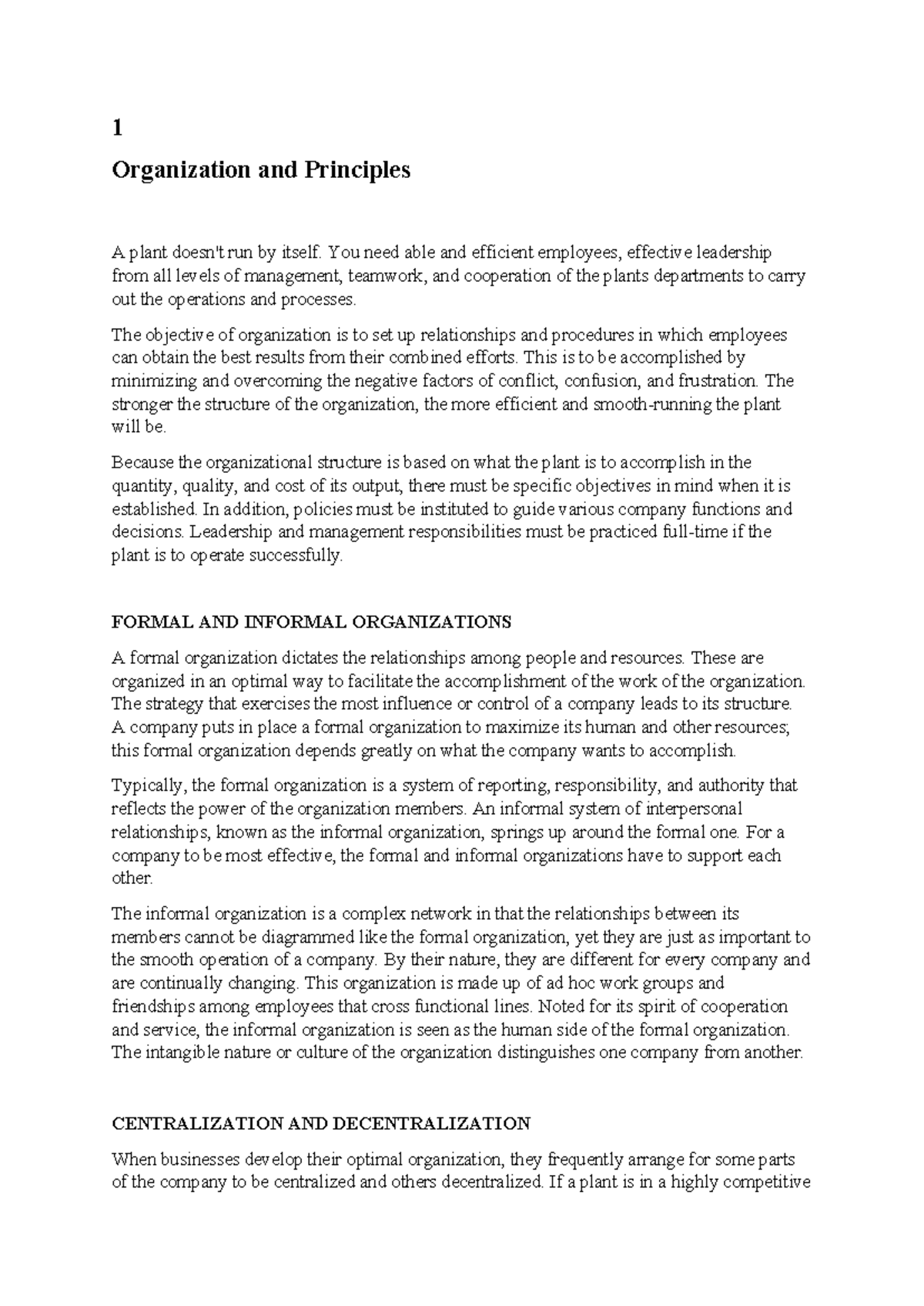 Organizational Principles for Plant Management (Course Code: 1) - Studocu