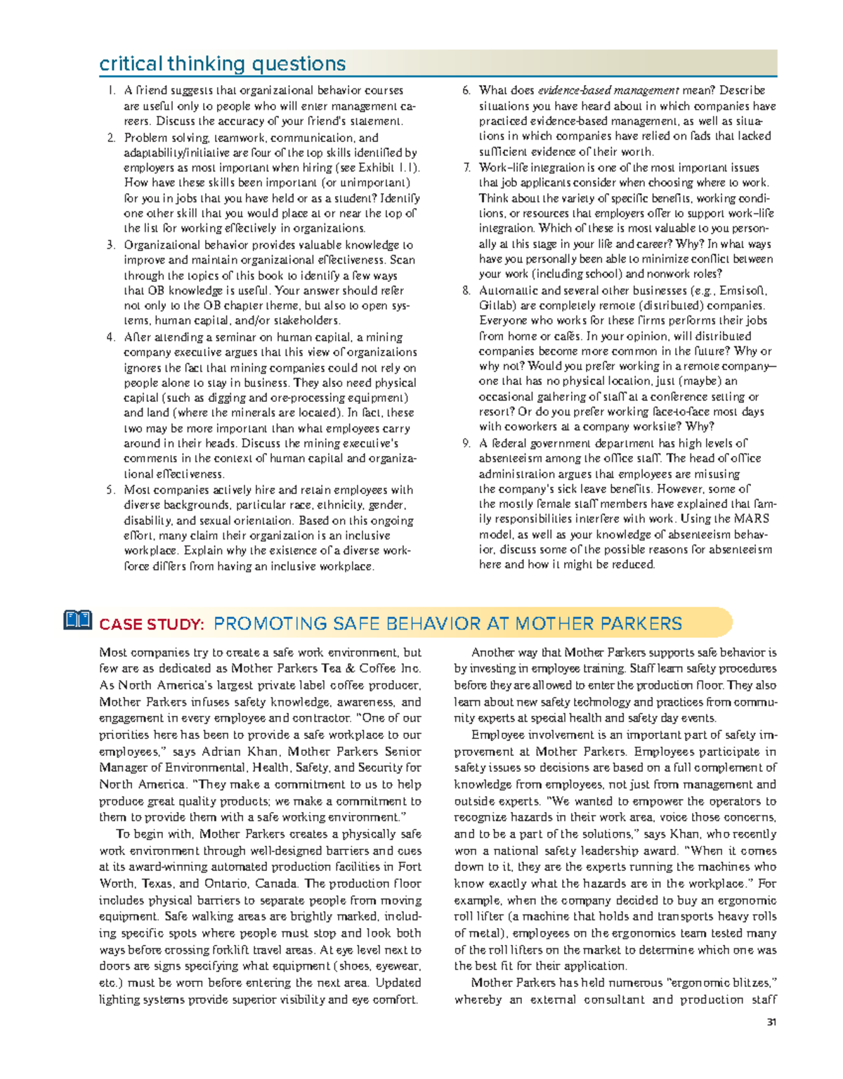 Case Study 1: Promoting Safe Behavior at Mother Parkers - Studocu