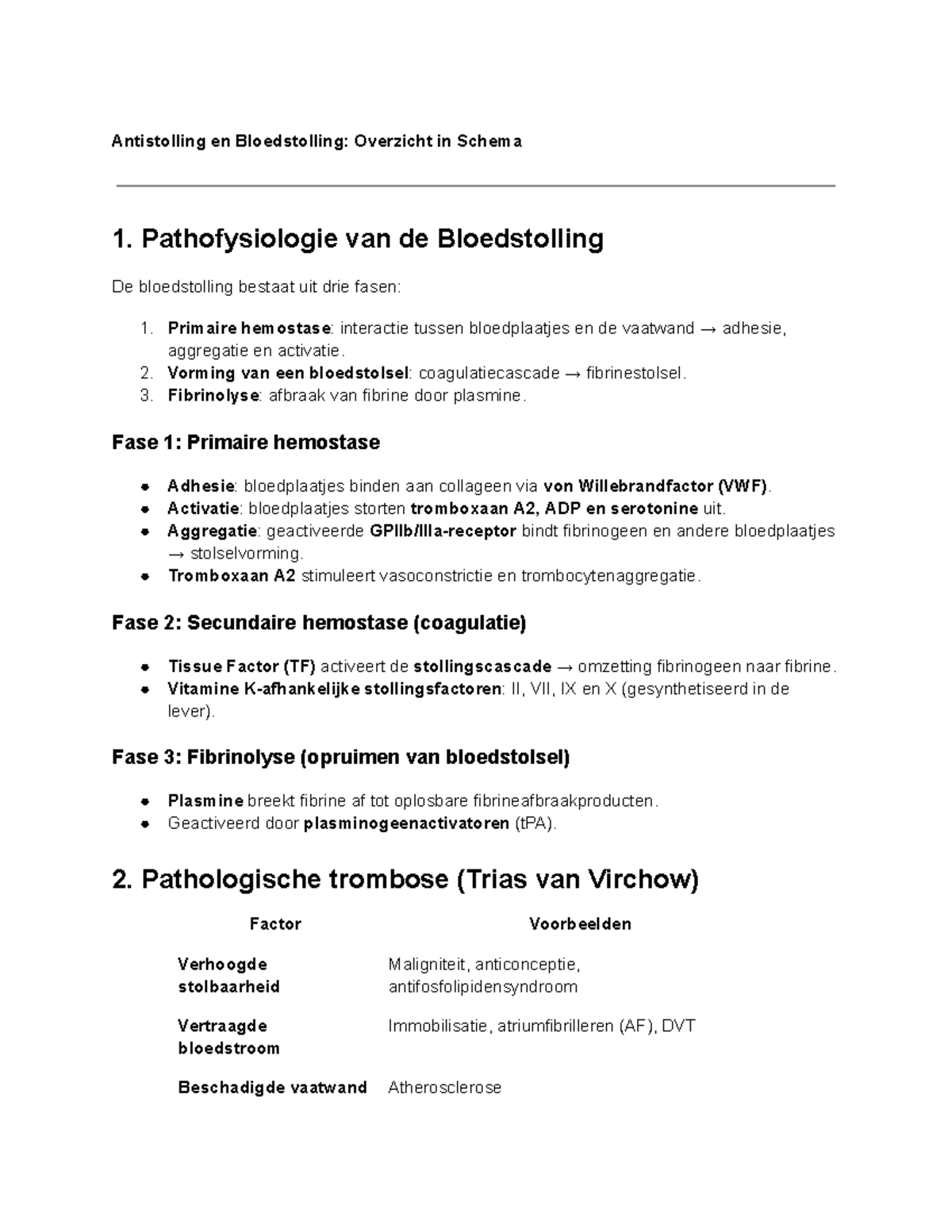 Antistolling en Bloedstolling: Fasen en Behandelstrategieën - Studeersnel