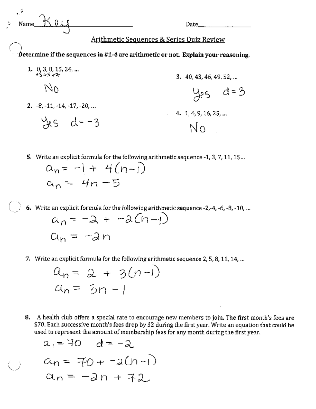 Arithmetic Sequences & Series Quiz Review (Course Code: ASR101) - Studocu