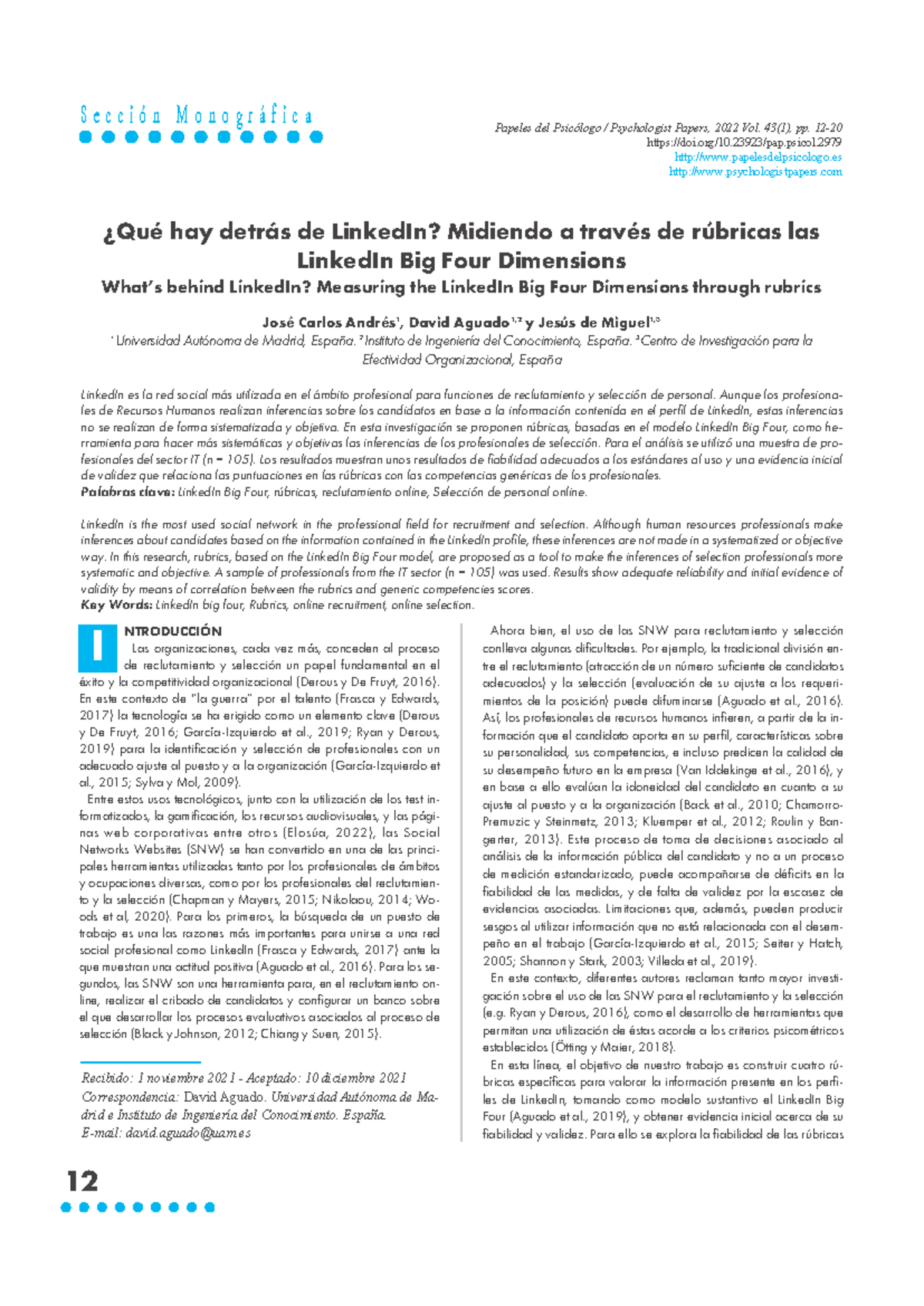 Rúbricas para Medir las Dimensiones del LinkedIn Big Four (PSI-2022 ...