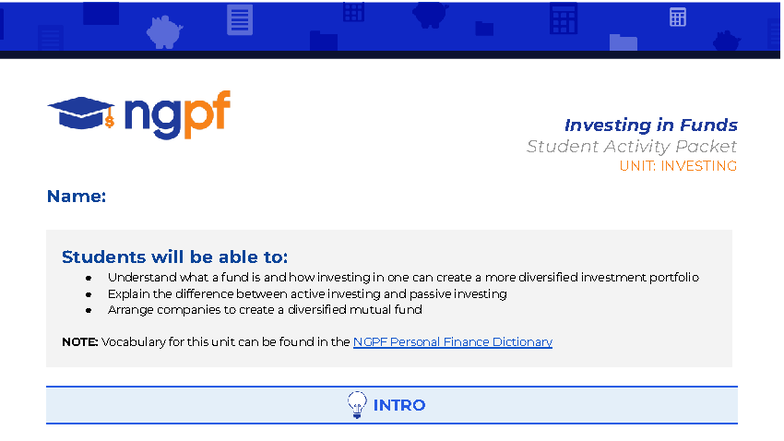 Investing in Funds: Student Activity Packet (Unit: Investing) - Studocu
