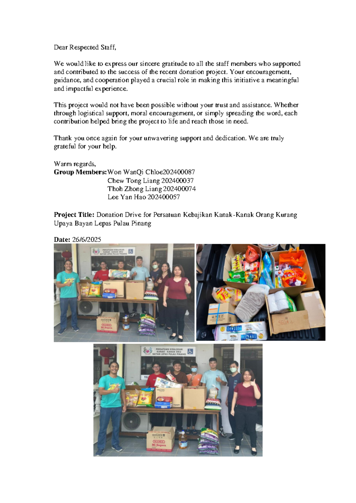 Thank You Letters for Donation Drive - OLOO - Studocu