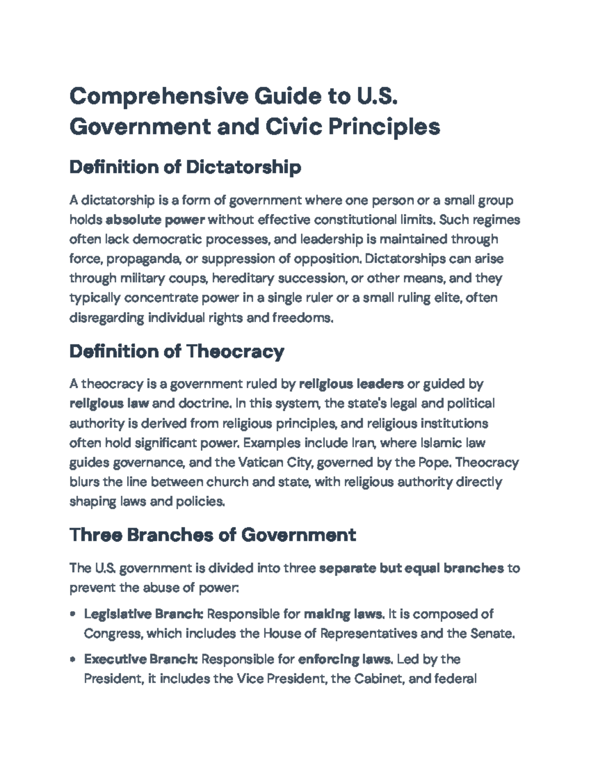 Comprehensive Review of U.S. Government & Civic Principles (CIV 101 ...