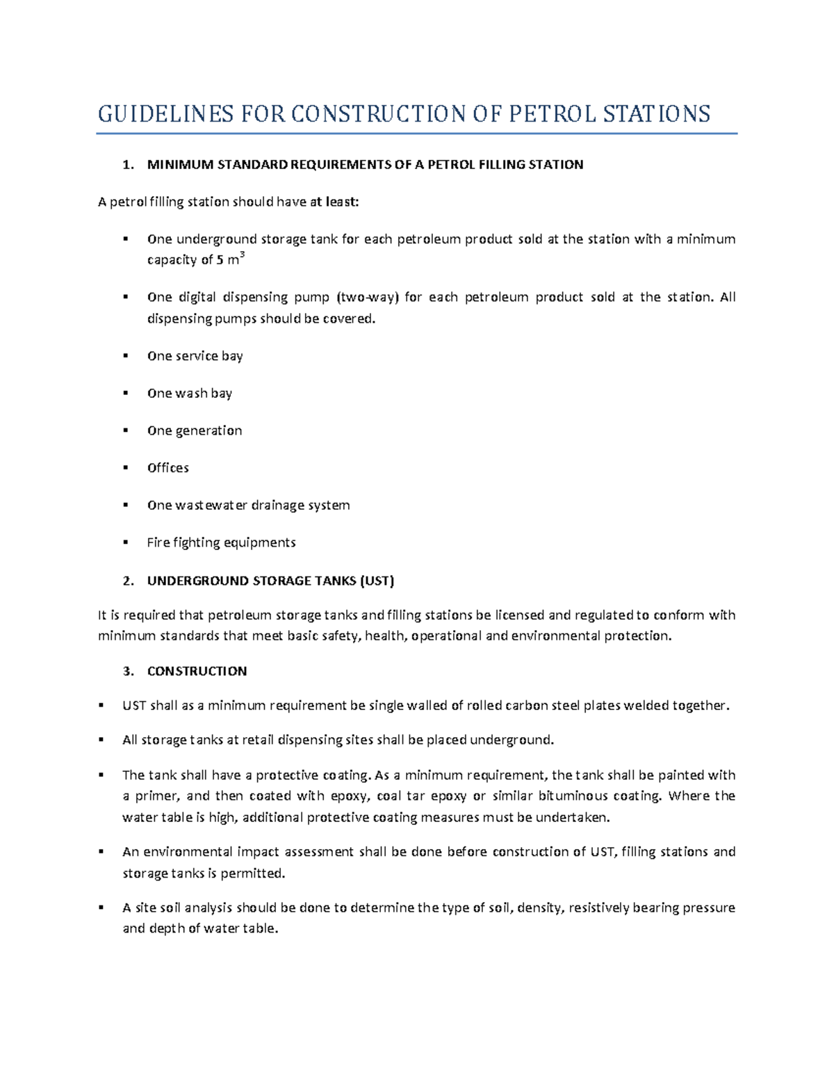 Petrol Station Construction Guidelines: Standards & Regulations - Studocu