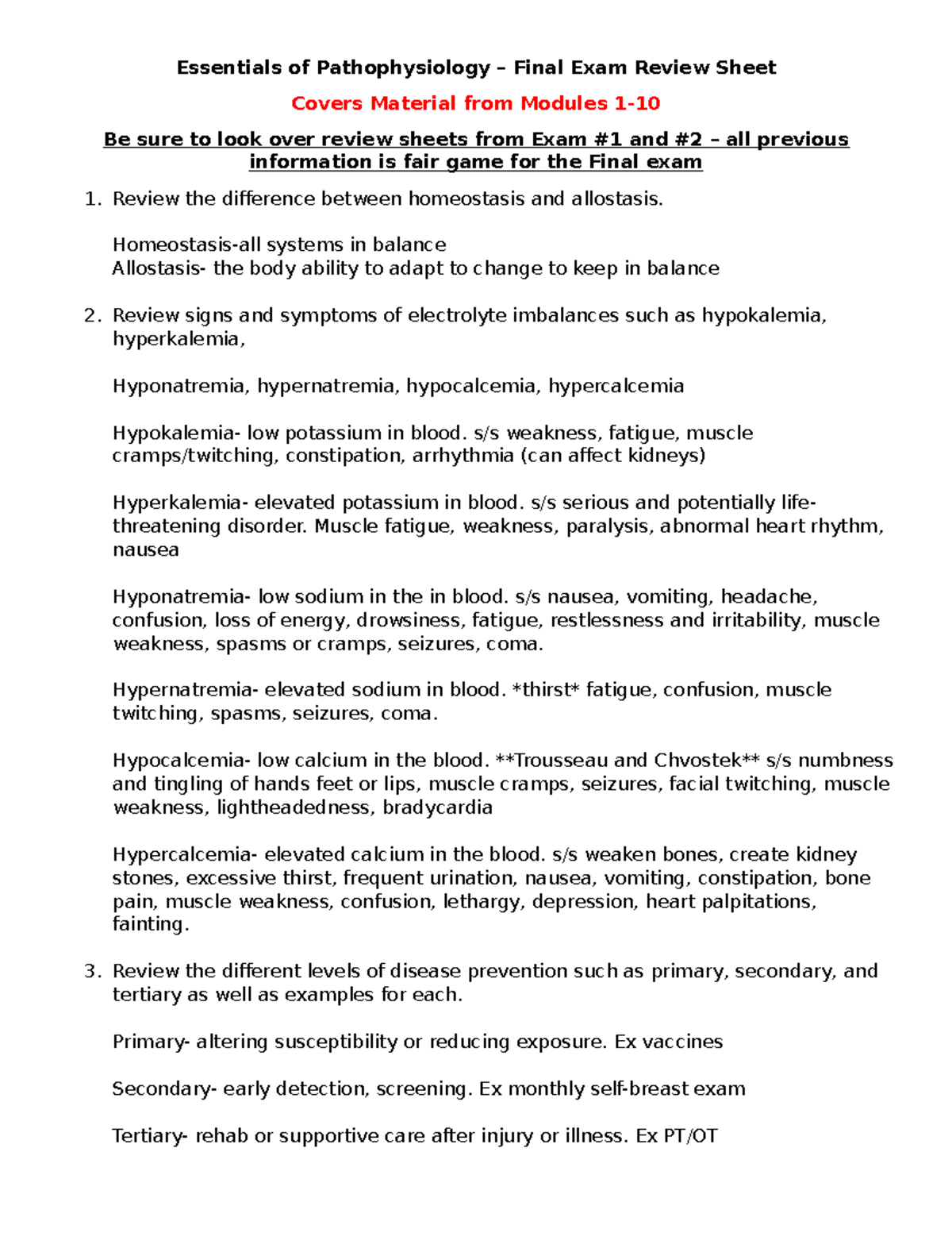 Rasmussen University Essentials of Pathophysiology Final Exam Guide ...